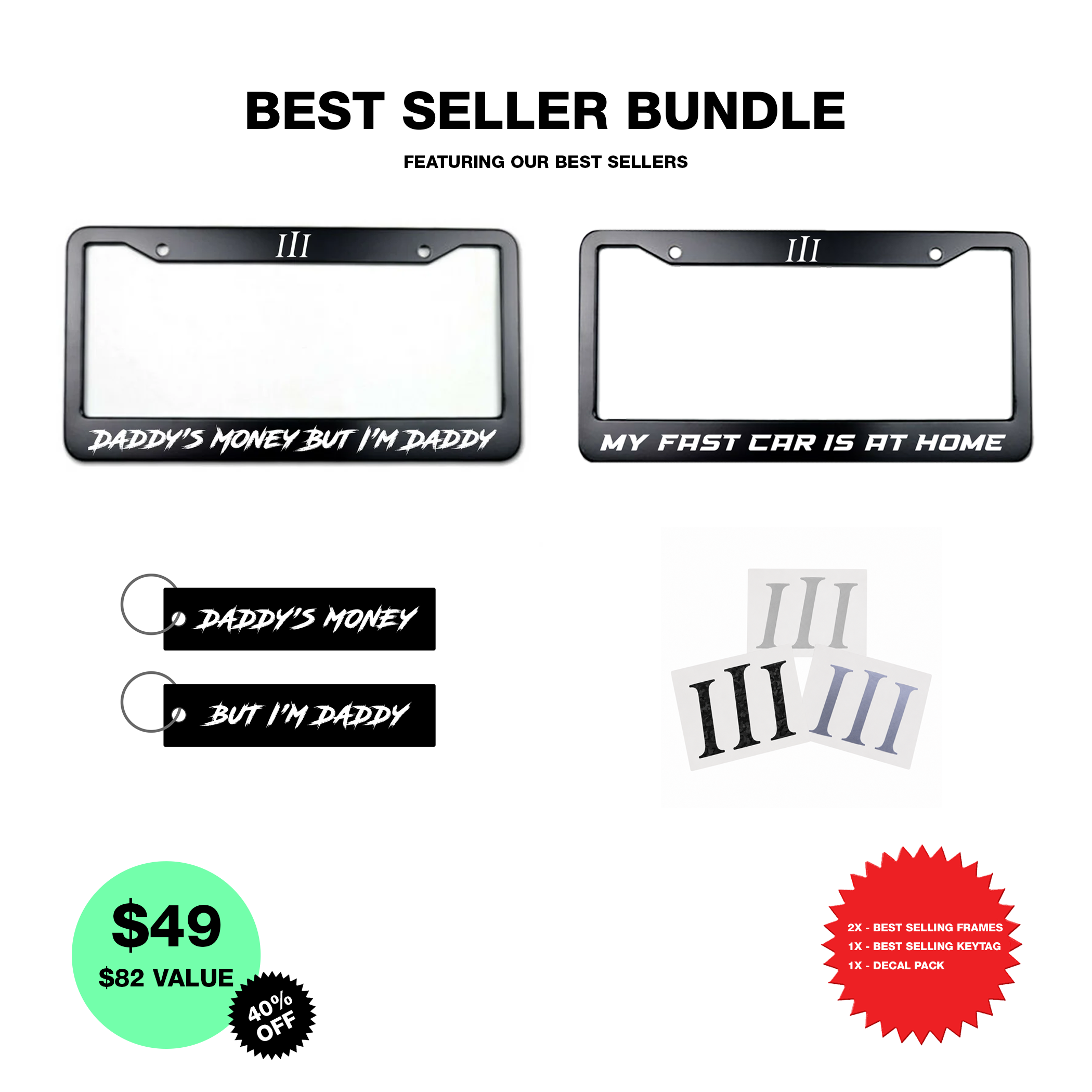 BEST SELLER BUNDLE – 2 FRAMES + KEYTAG + DECALS – ON THREE RACING